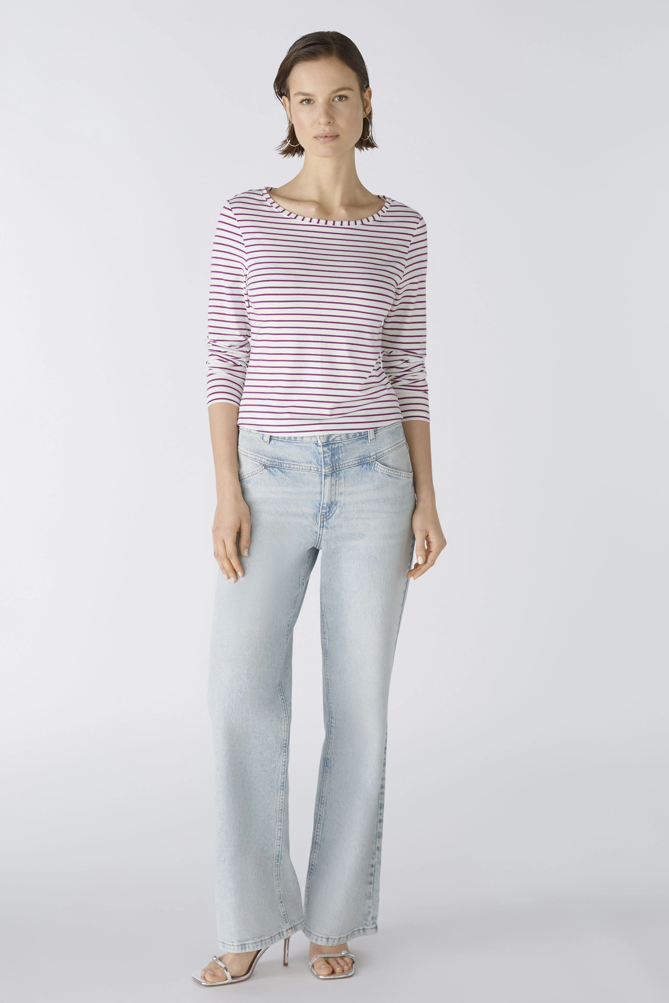 SUMIKO Long-sleeved shirt elasticated cotton-modal blend | OUI Onlineshop